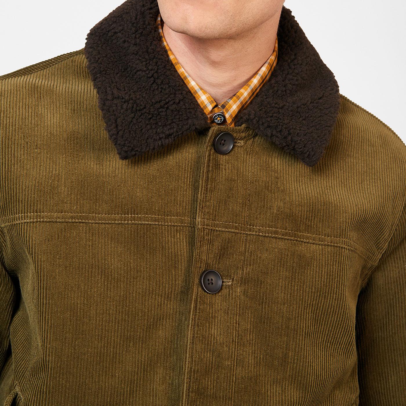 Ben Sherman Winter Corduroy Borg Collar Mod Jacket in Khaki