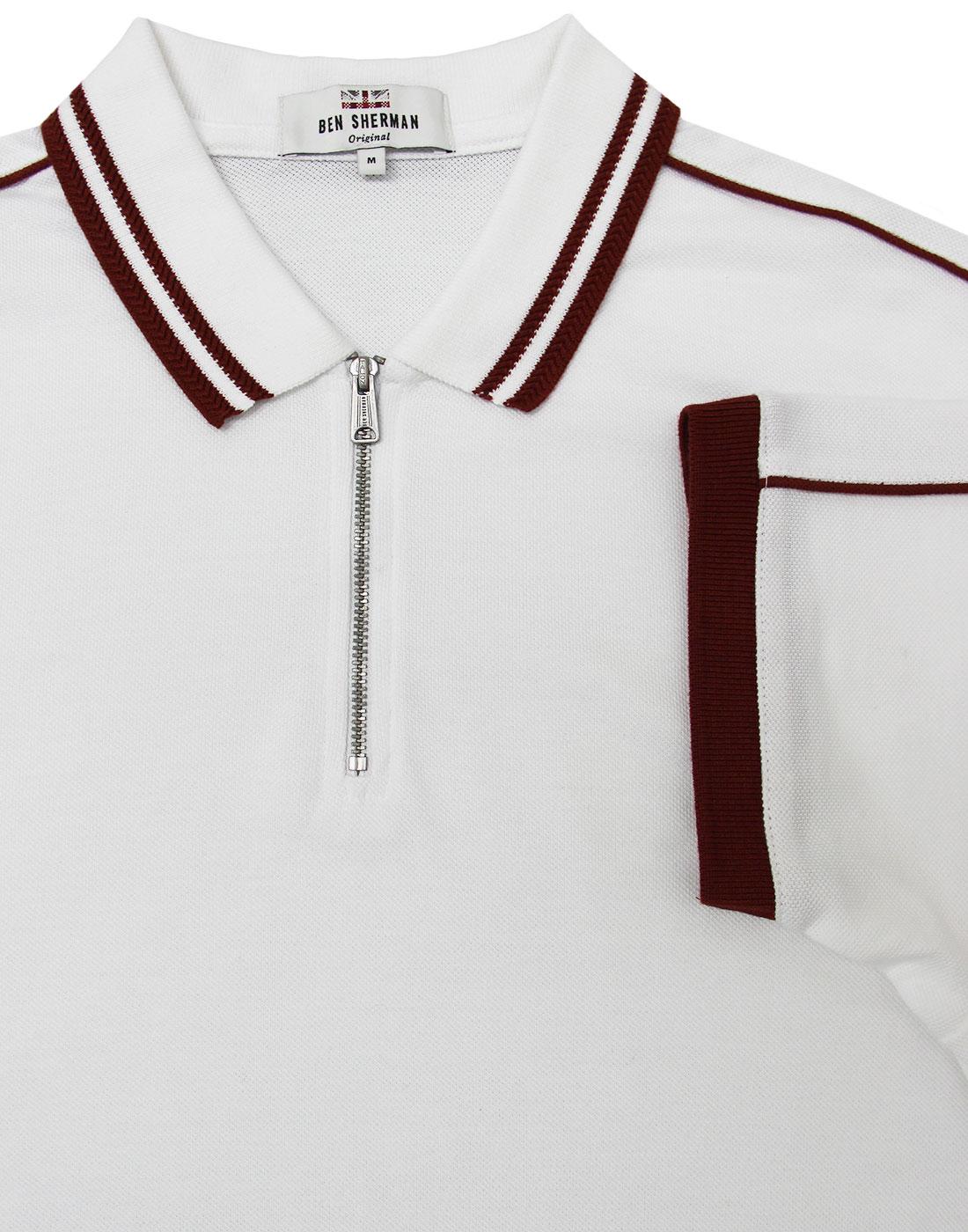 BEN SHERMAN Retro Mod Herringbone Tipped Zip Placket Polo Shirt