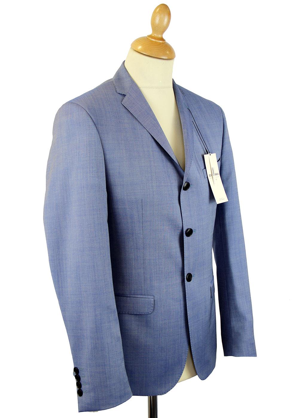 Ben Shermen Tailoring Mod 3 Button Tonic Suit in Washed Blue.