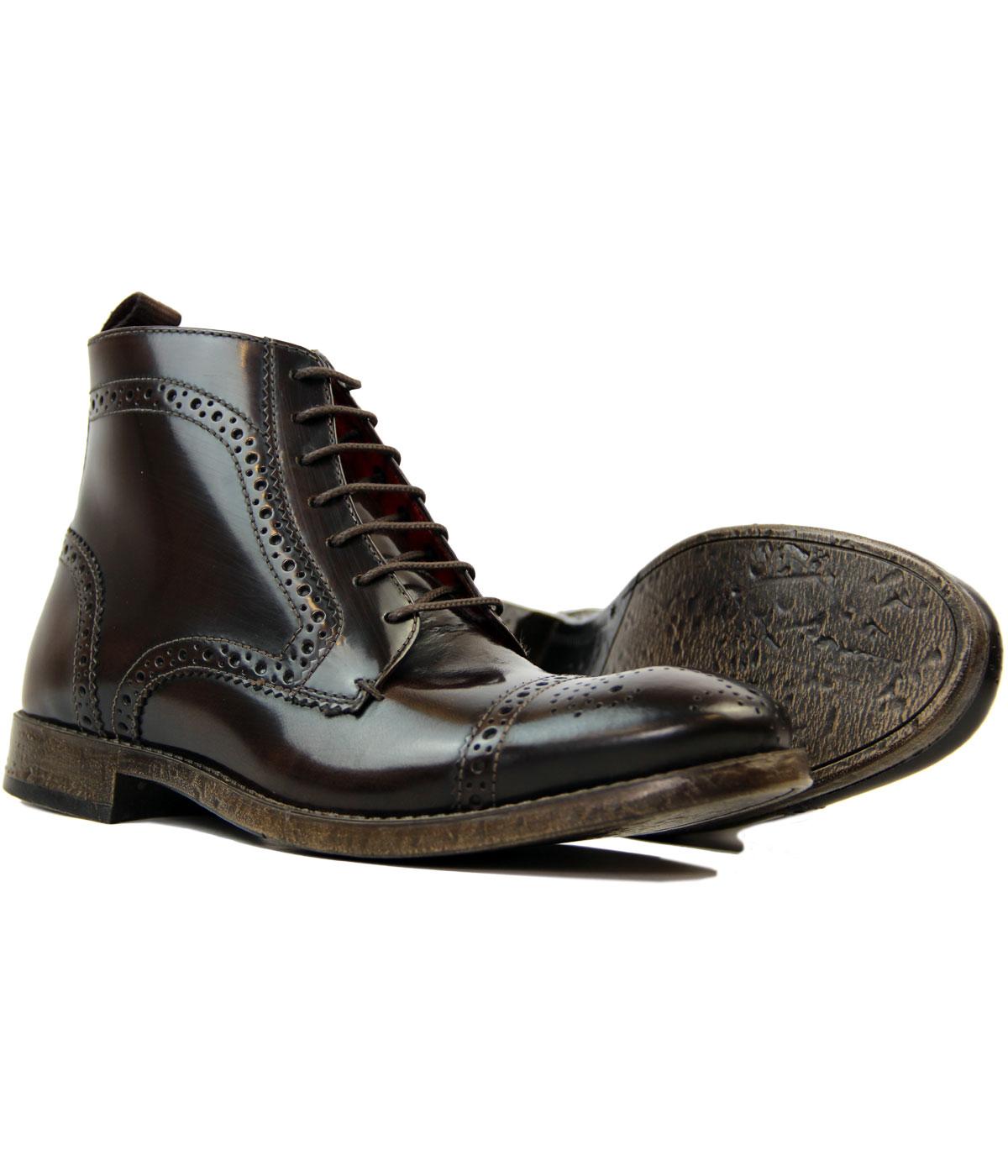 BASE LONDON Sunbeam Retro Mod High Shine Leather Brogue Boots