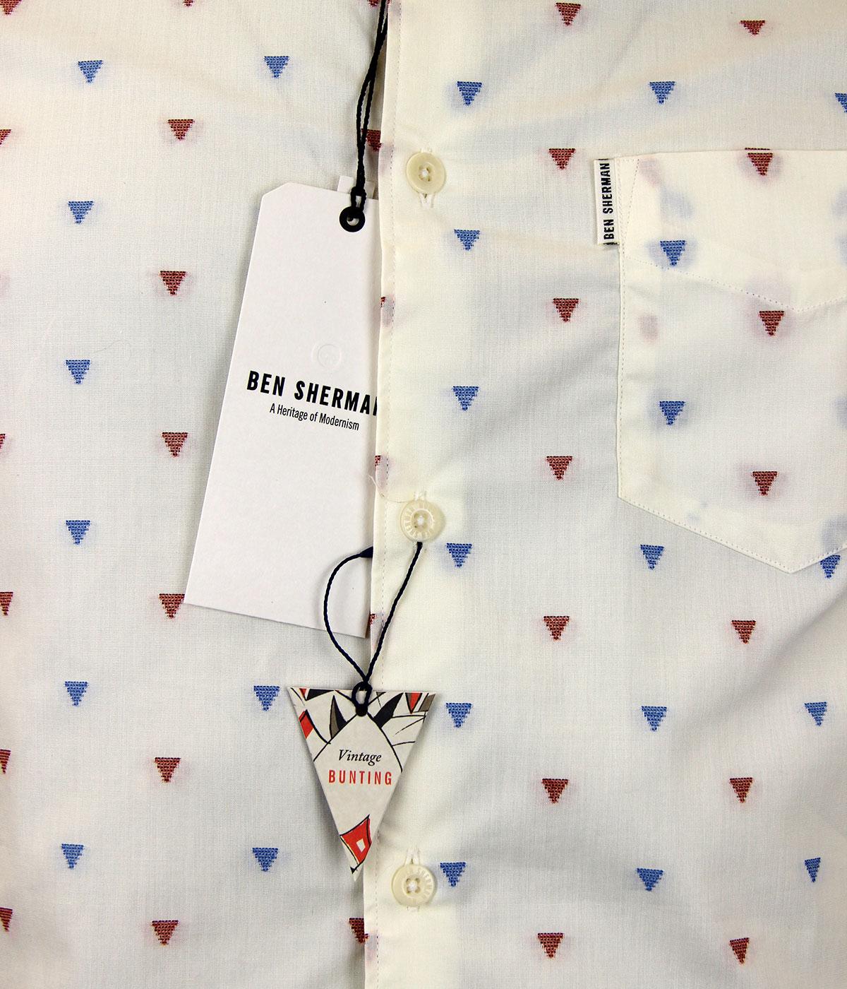 BEN SHERMAN Retro Mod Abstract Vintage Bunting Shirt in Off White