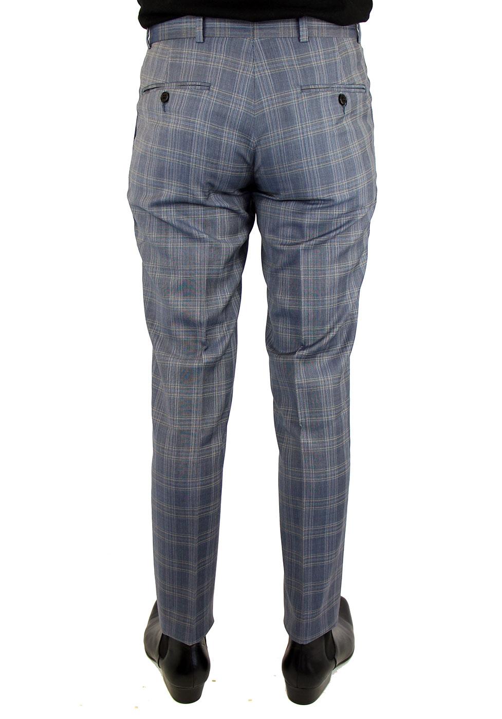 BEN SHERMAN Tailoring Retro 60s Mod POW Check Trousers Blue