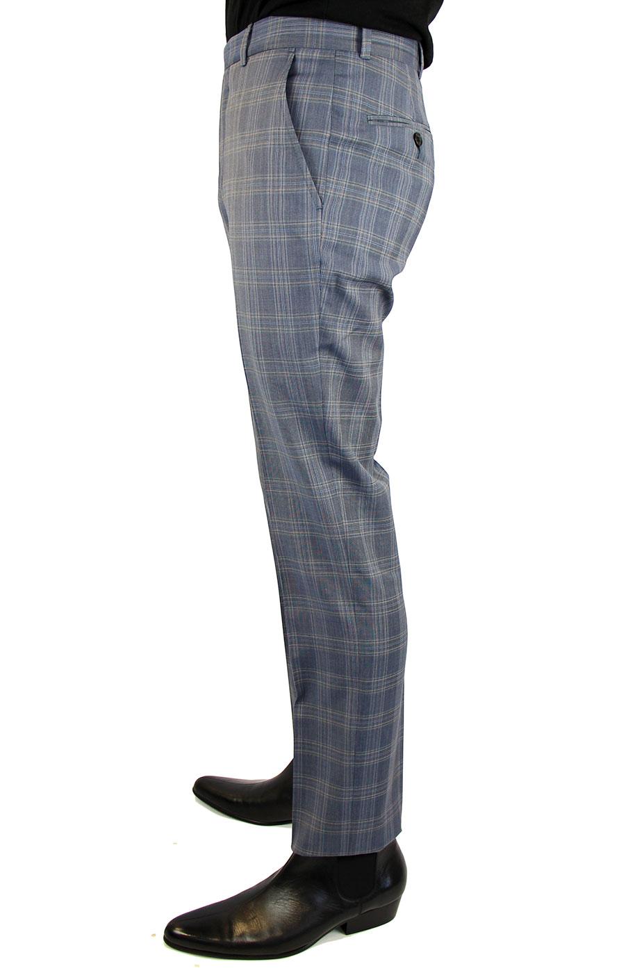 BEN SHERMAN Tailoring Retro 60s Mod POW Check Trousers Blue