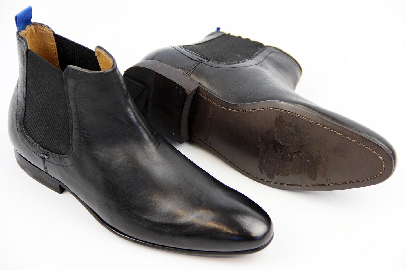 BEN SHERMAN Enox Retro 60s Mod Leather Chelsea Boots in Black