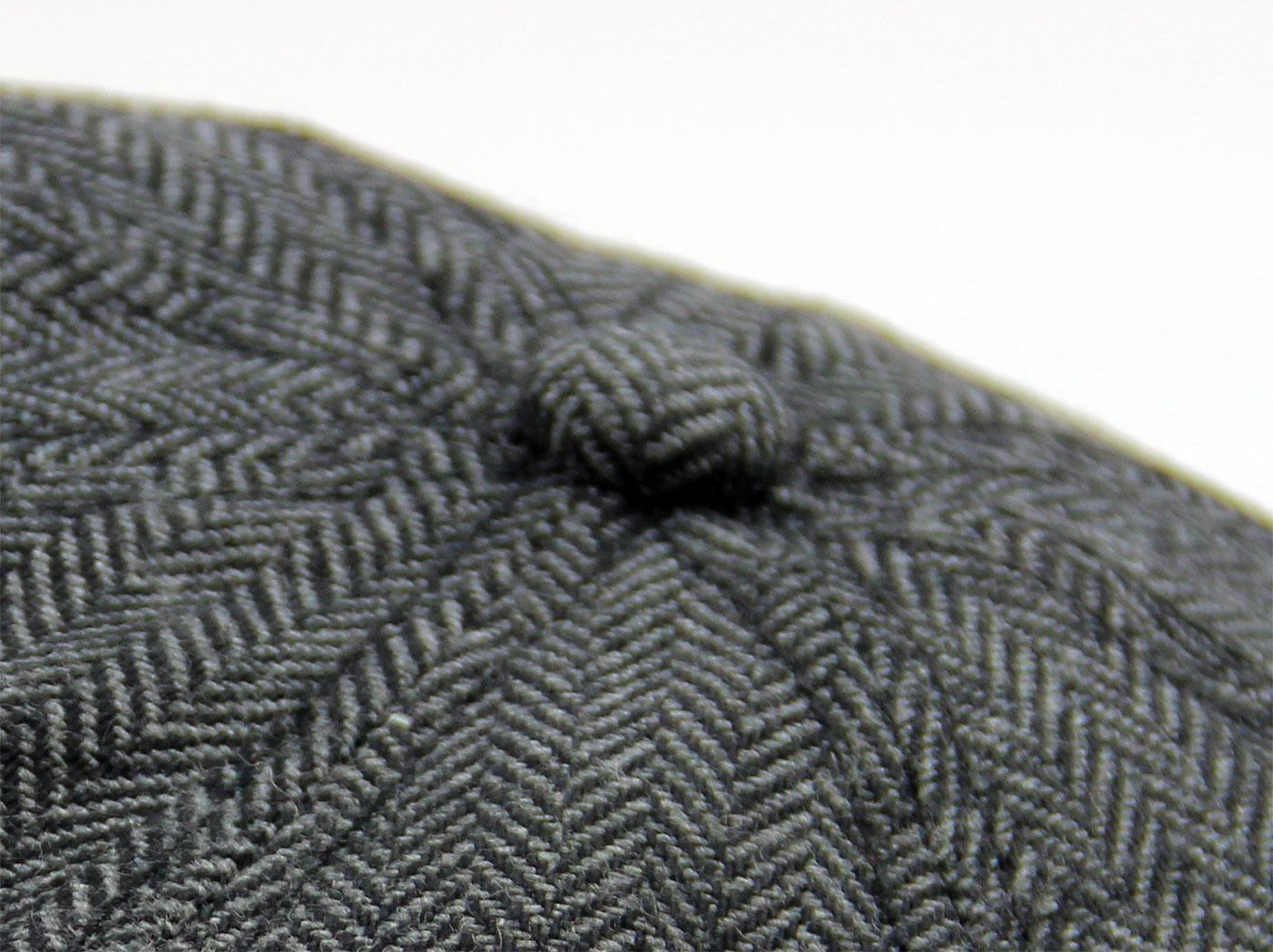 Ben Sherman Herringbone Gatsby Retro Mod Baker Boy Hat Charcoal