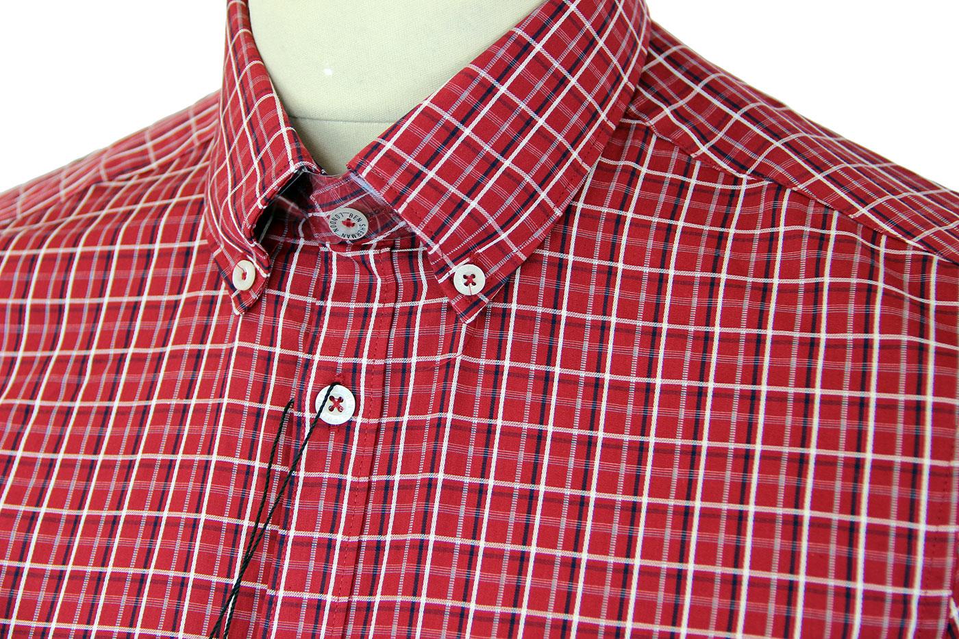 BEN SHERMAN Multi Graph Check Retro Mod Button Down Shirt Crimson