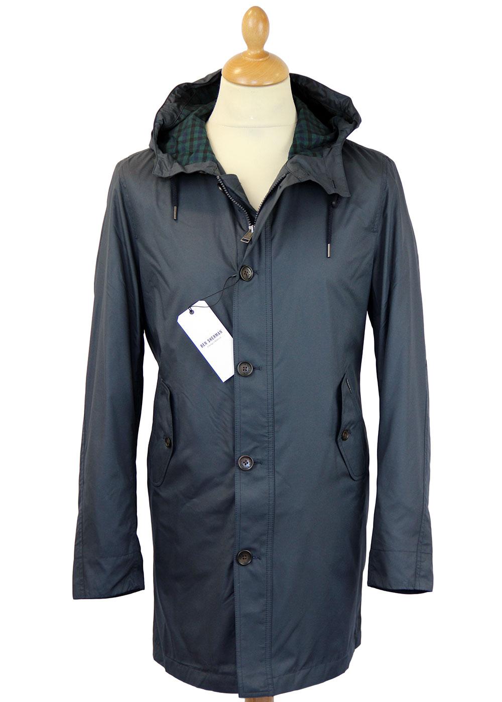 Ben Sherman Lightweight Parka Retro Mod Hooded Jacket in Navy