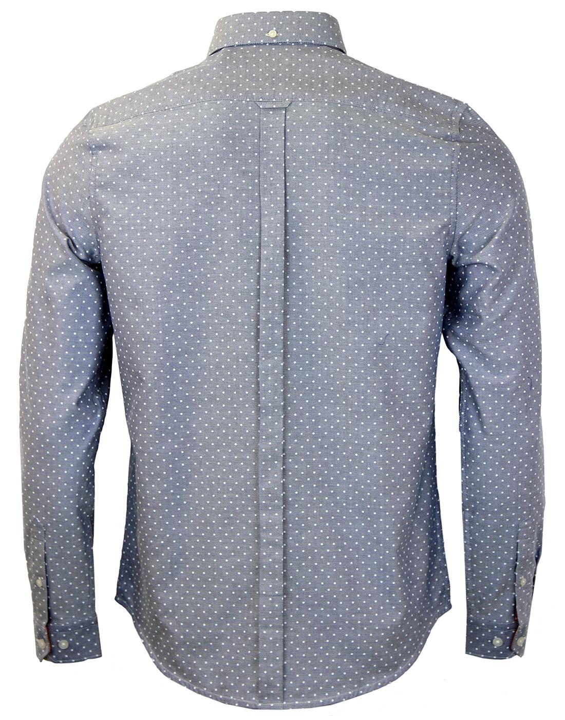 BEN SHERMAN Retro 60s Mod Oxford Polka Dot Shirt in Washed Blue