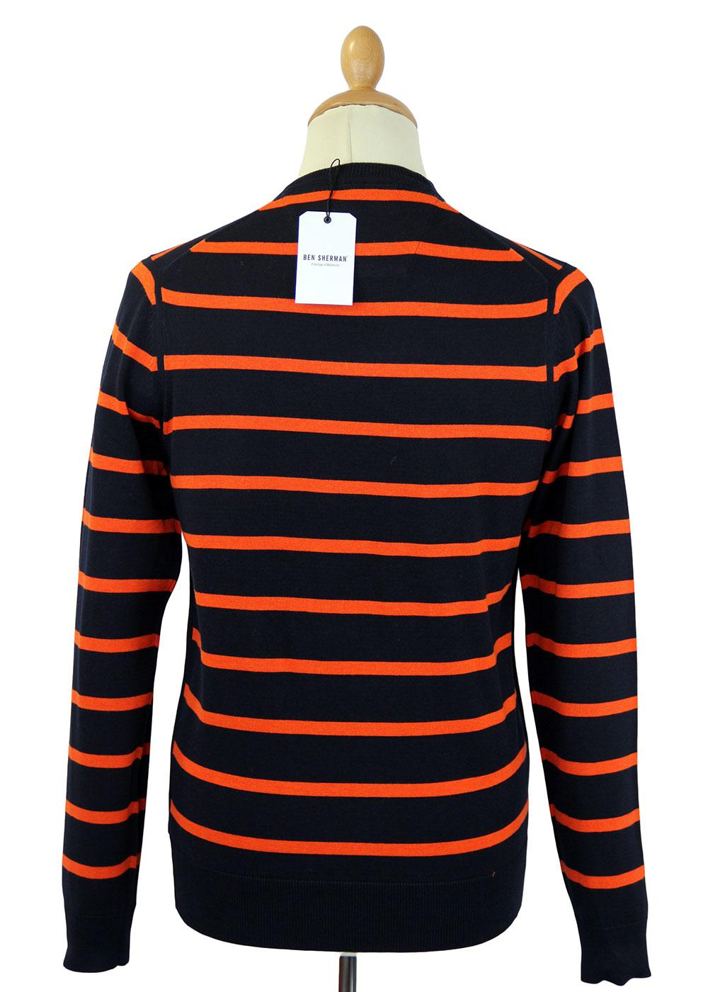 BEN SHERMAN Retro 60s Mod Stripe Knit Jumper in Navy Blazer