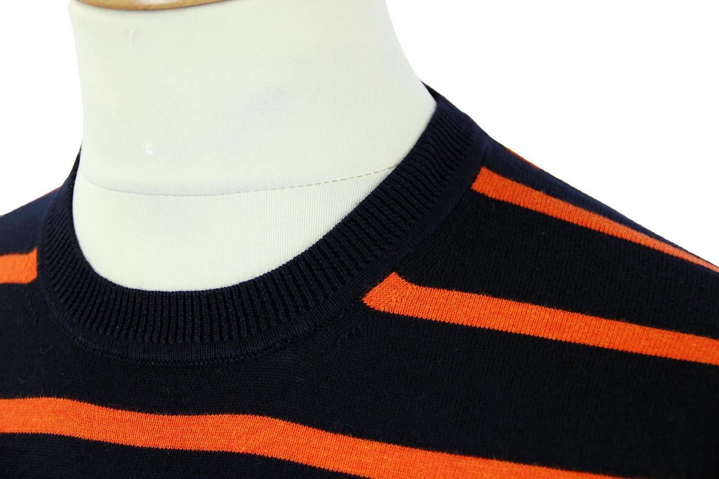 BEN SHERMAN Retro 60s Mod Stripe Knit Jumper in Navy Blazer