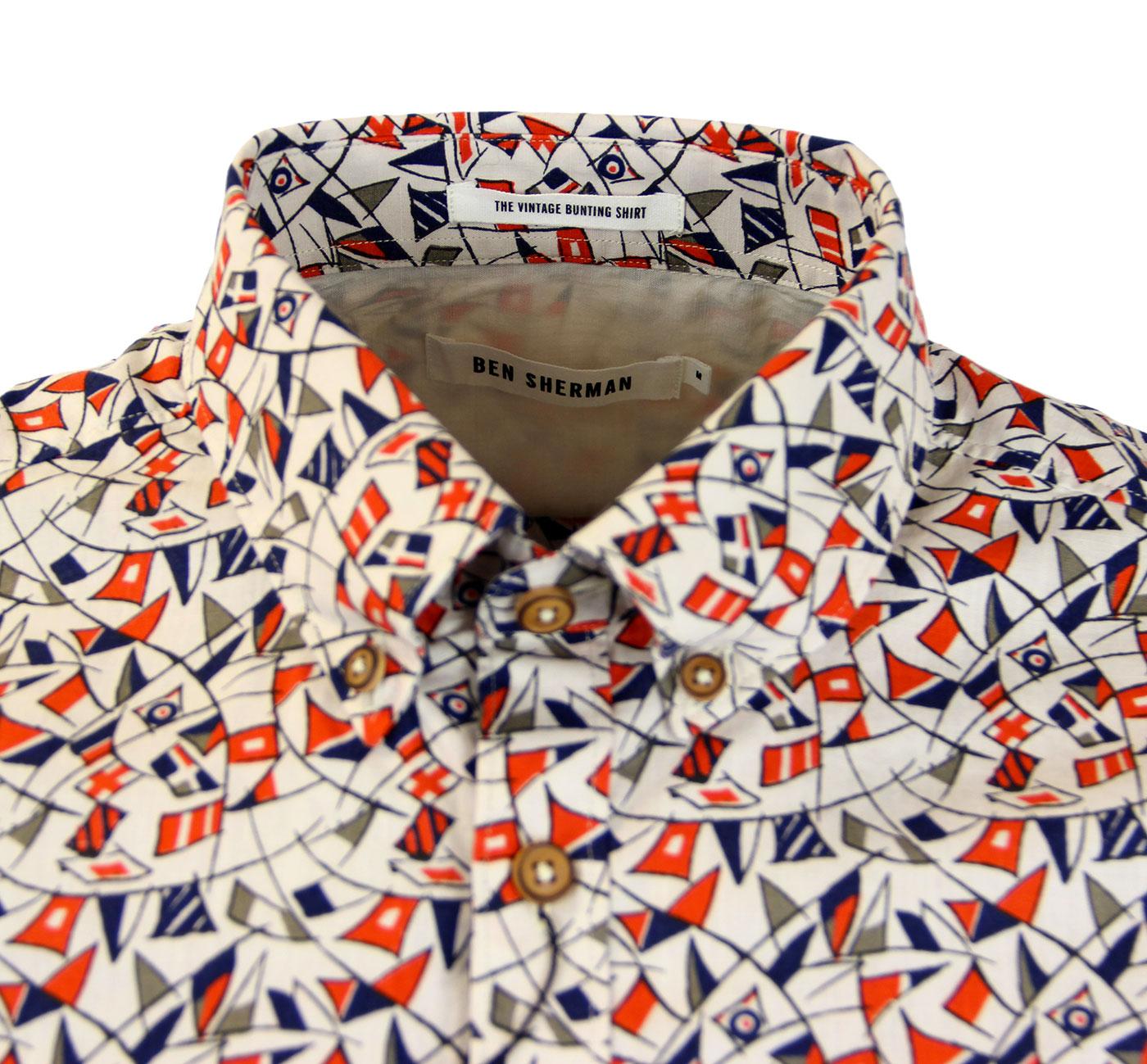 BEN SHERMAN Vintage Bunting Print Retro Mod Button Down Shirt
