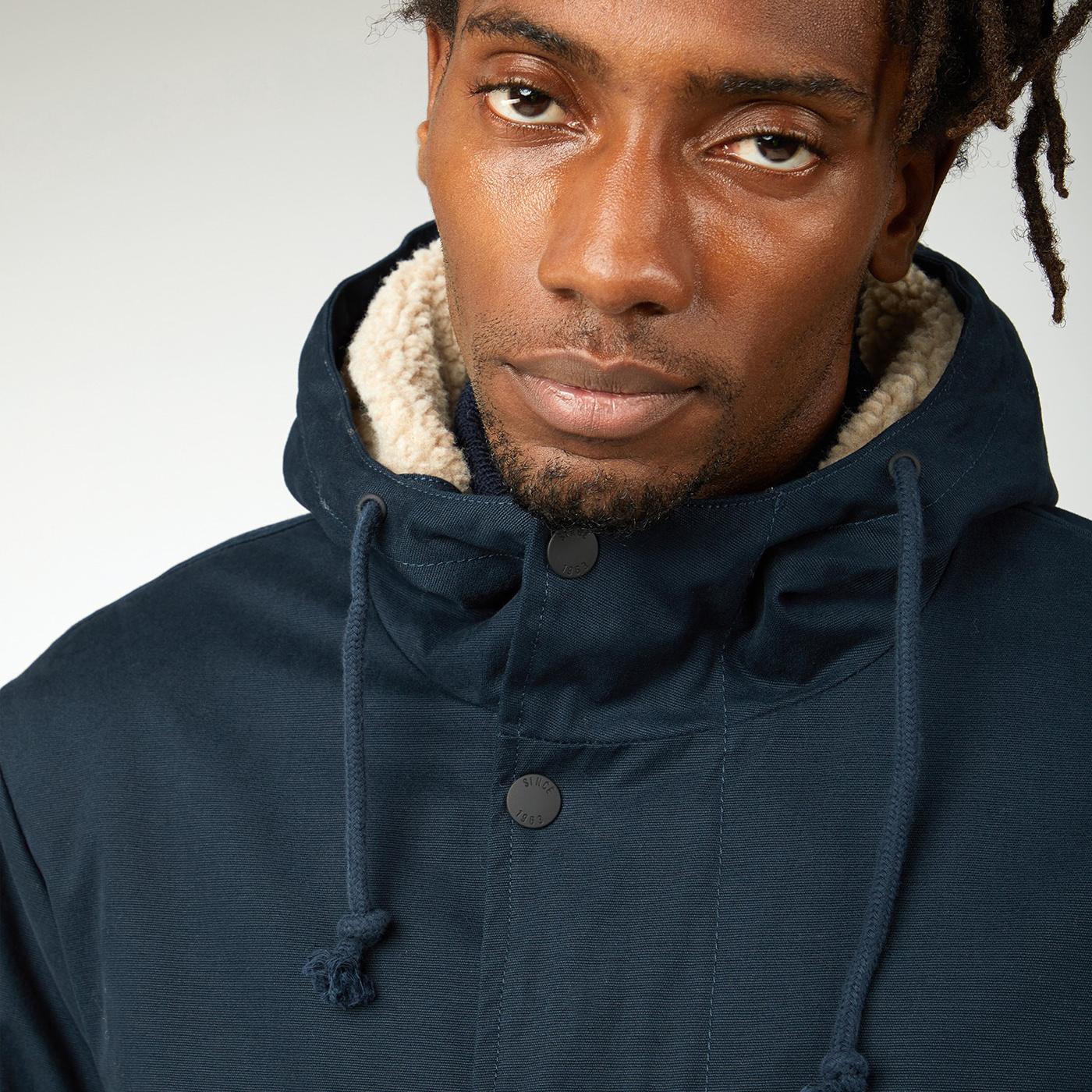 BEN SHERMAN Modern Cropped Sherpa Parka in Midnight