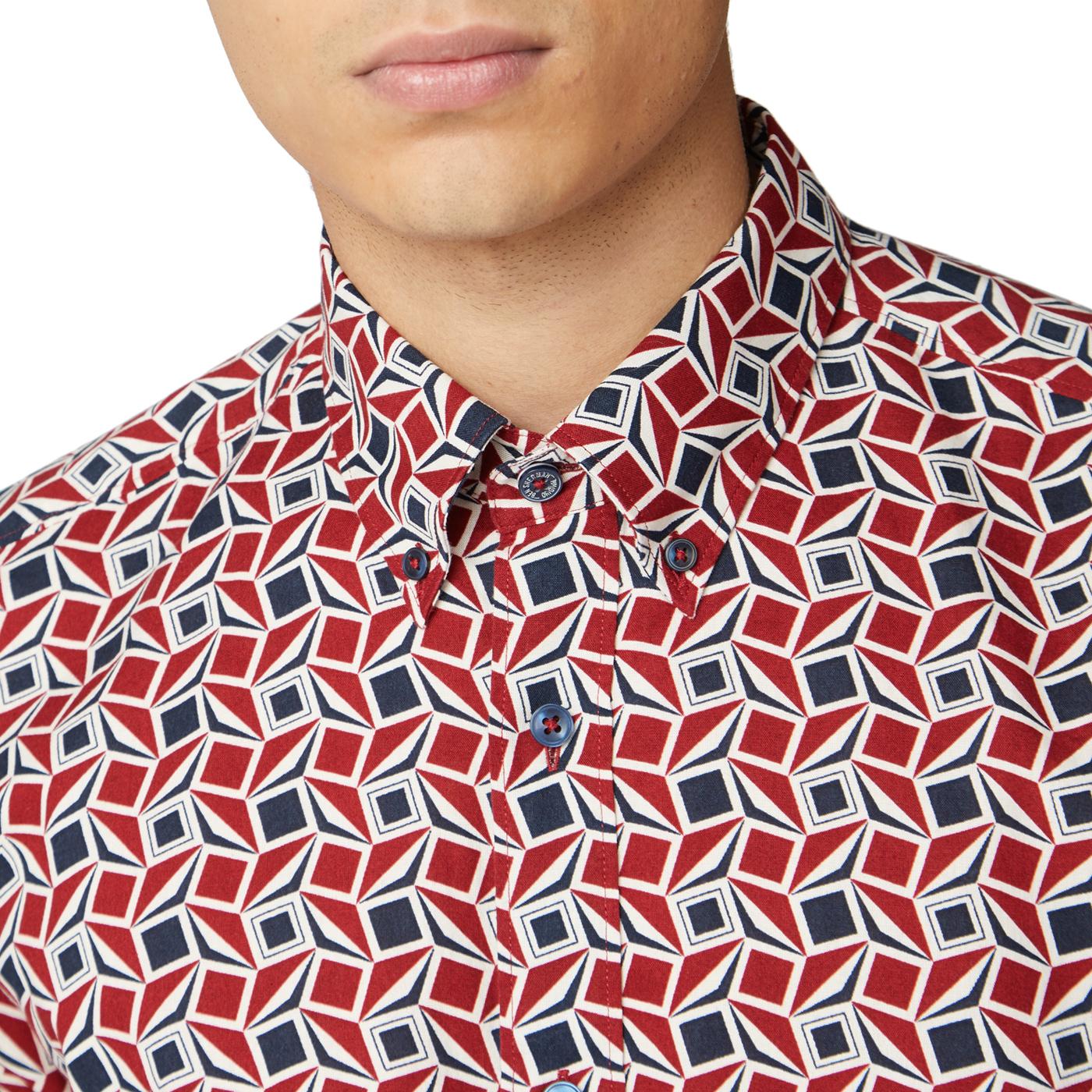 BEN SHERMAN Retro Mod Geo Diamond Short Sleeve Shirt Red
