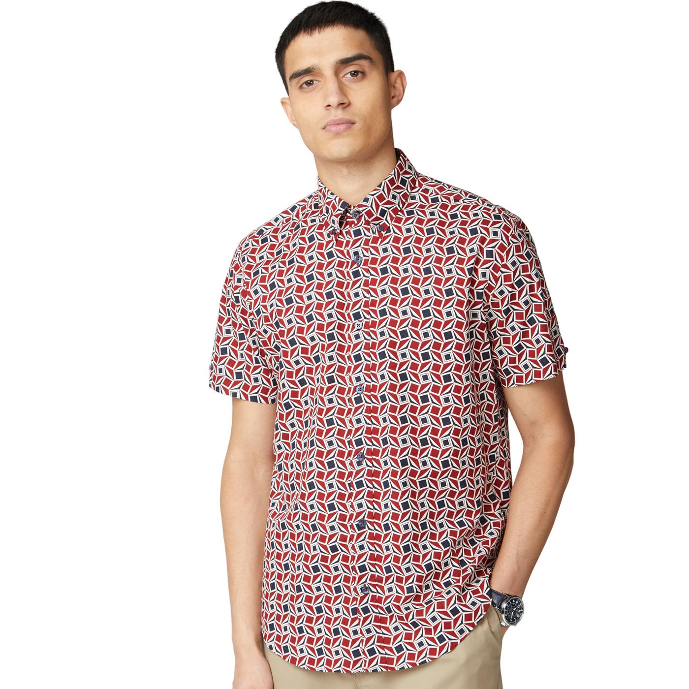 BEN SHERMAN Retro Mod Geo Diamond Short Sleeve Shirt Red