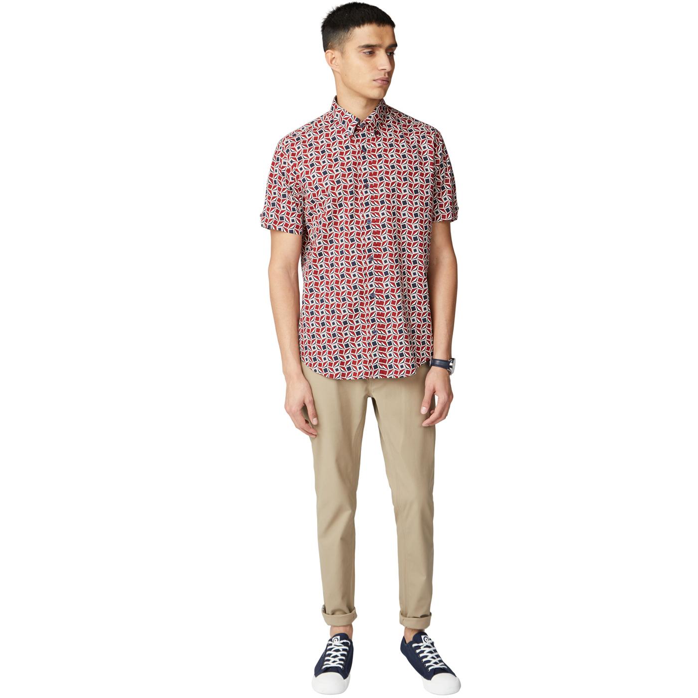 BEN SHERMAN Retro Mod Geo Diamond Short Sleeve Shirt Red