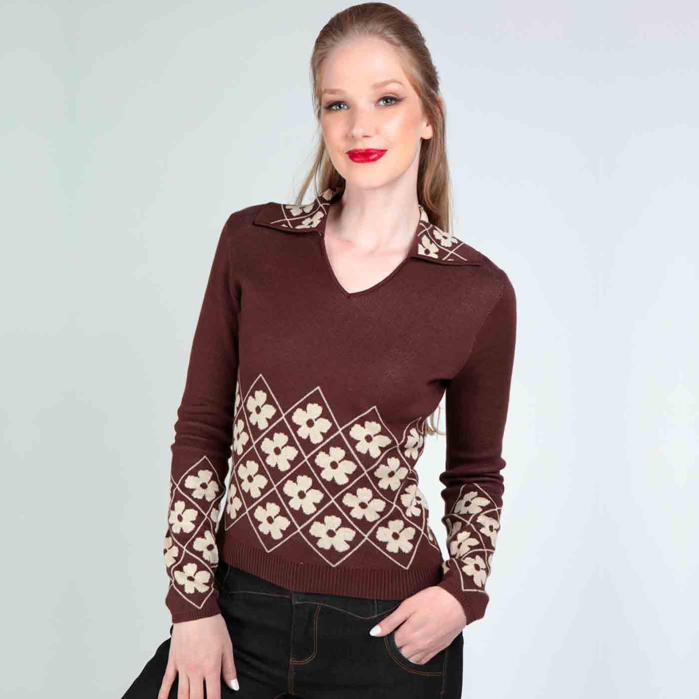 BRIGHT & BEAUTIFUL June Retro 70s Daisy Collar Jumper