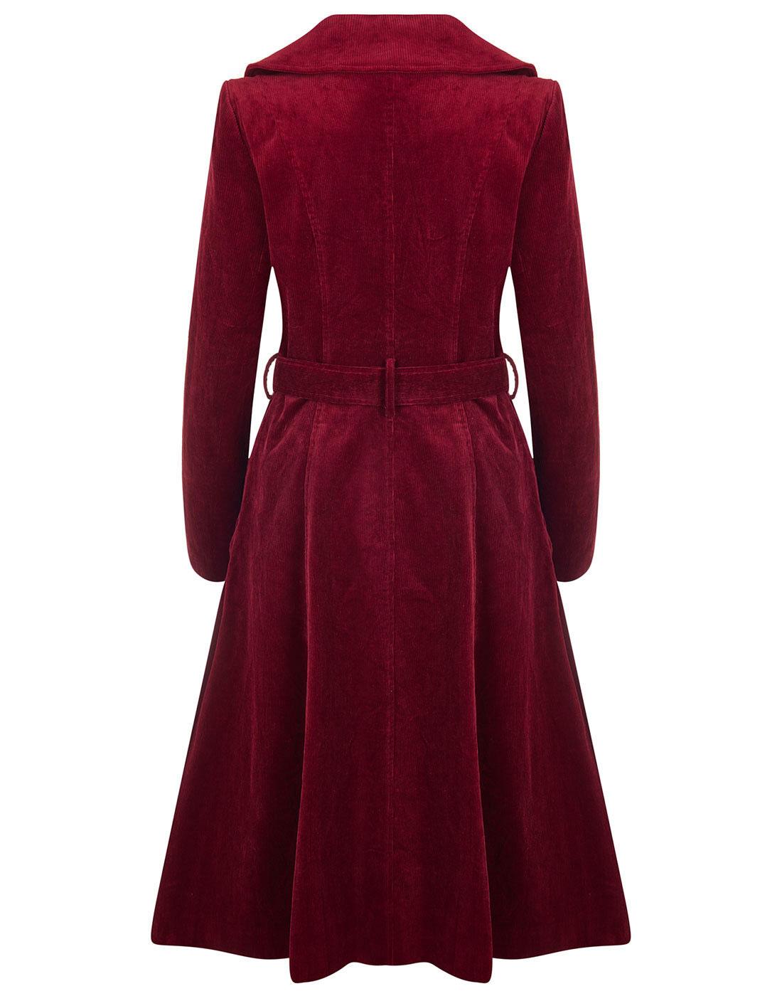 BRIGHT & BEAUTIFUL Sage 1960s Mod Belted Pin Cord Coat Burgundy