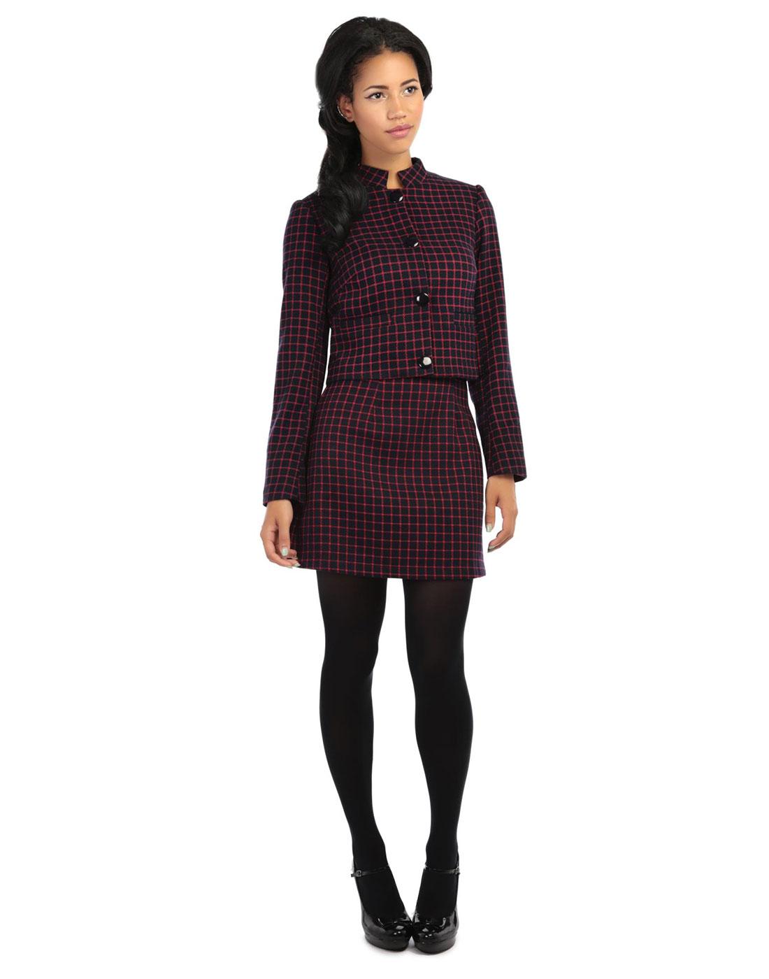 BRIGHT & BEAUTIFUL Kim Mod Waffle Check Coat in Navy/Red