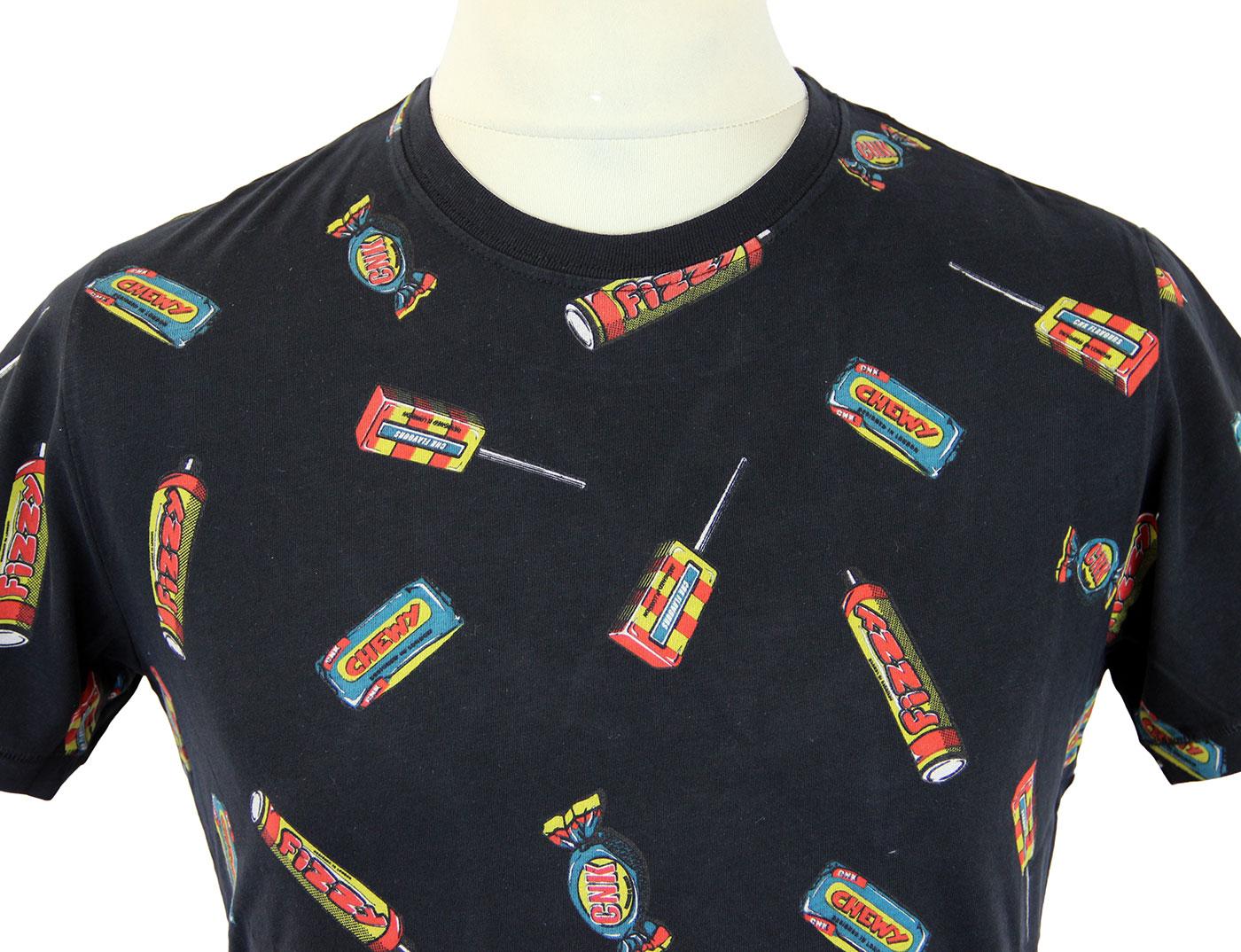CHUNK Retro Sweets 1970s Indie Graphic Print T-Shirt in Black