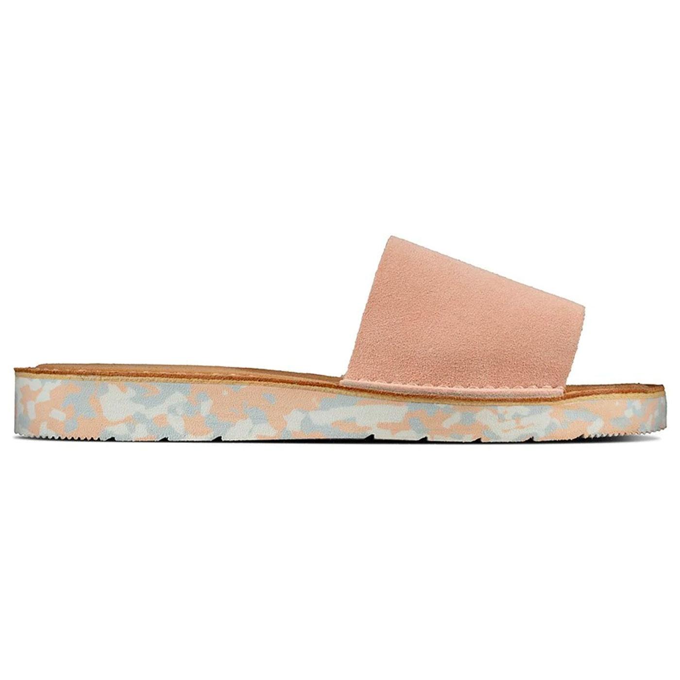CLARKS ORIGINALS Lunan Retro Suede Slides in Light Pink