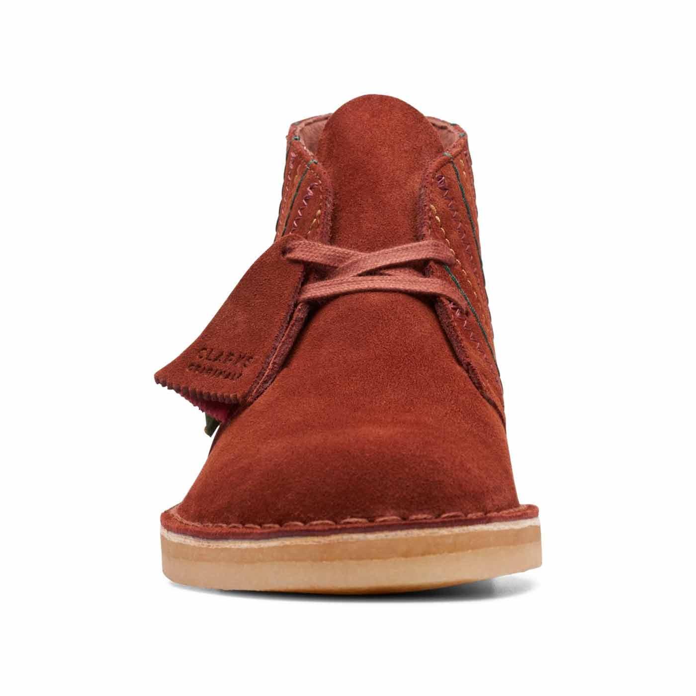 Clarks Originals Contrast Stitch Suede Desert Boots Rust Brown