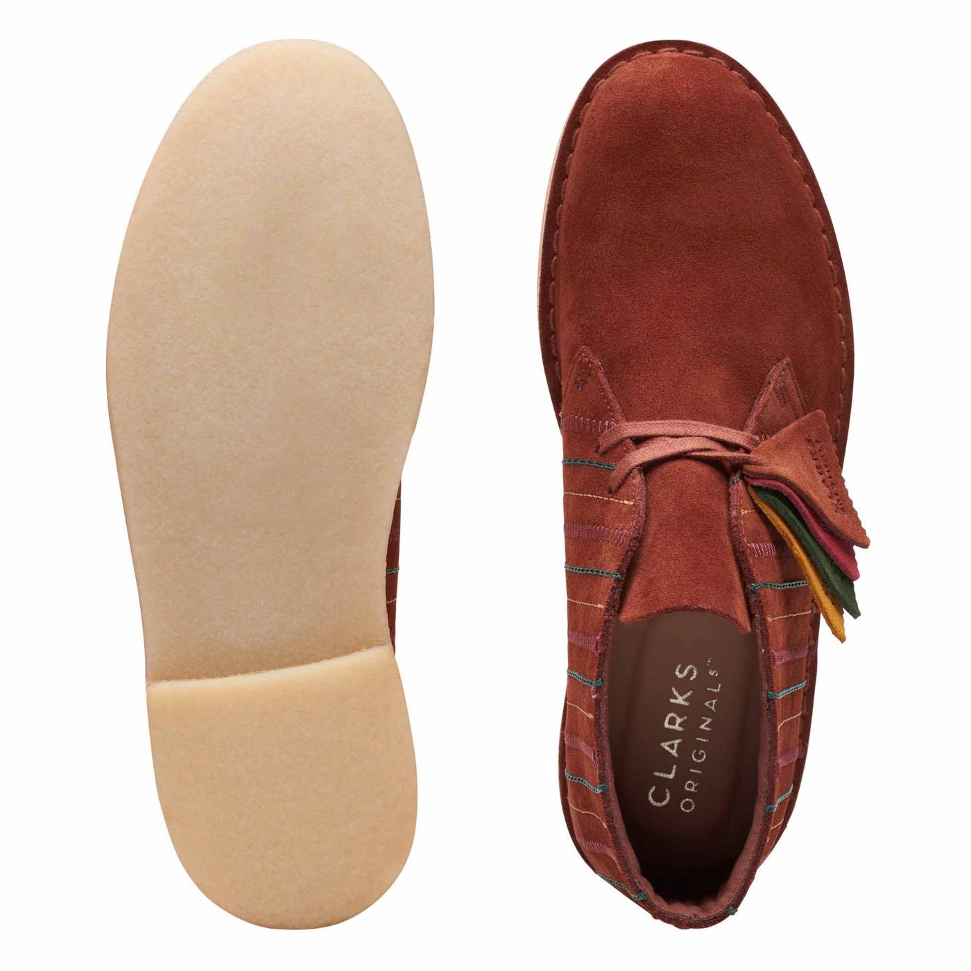 Clarks Originals Contrast Stitch Suede Desert Boots Rust Brown
