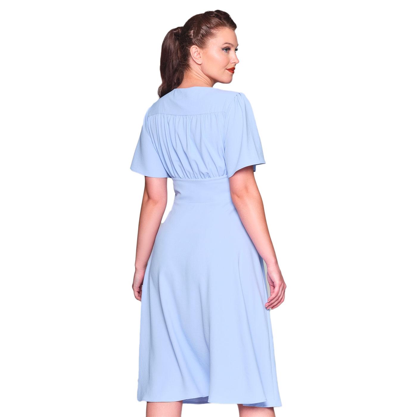 Collectif London Alex Retro 40s V-neck Midi Tea Dress Light Blue