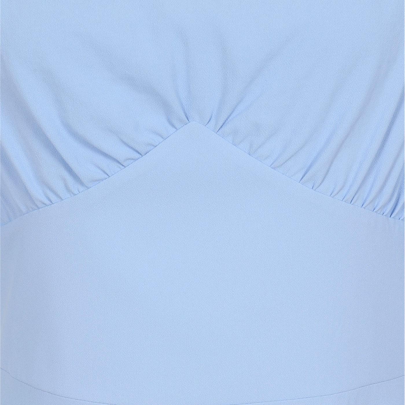 Collectif London Alex Retro 40s V-neck Midi Tea Dress Light Blue