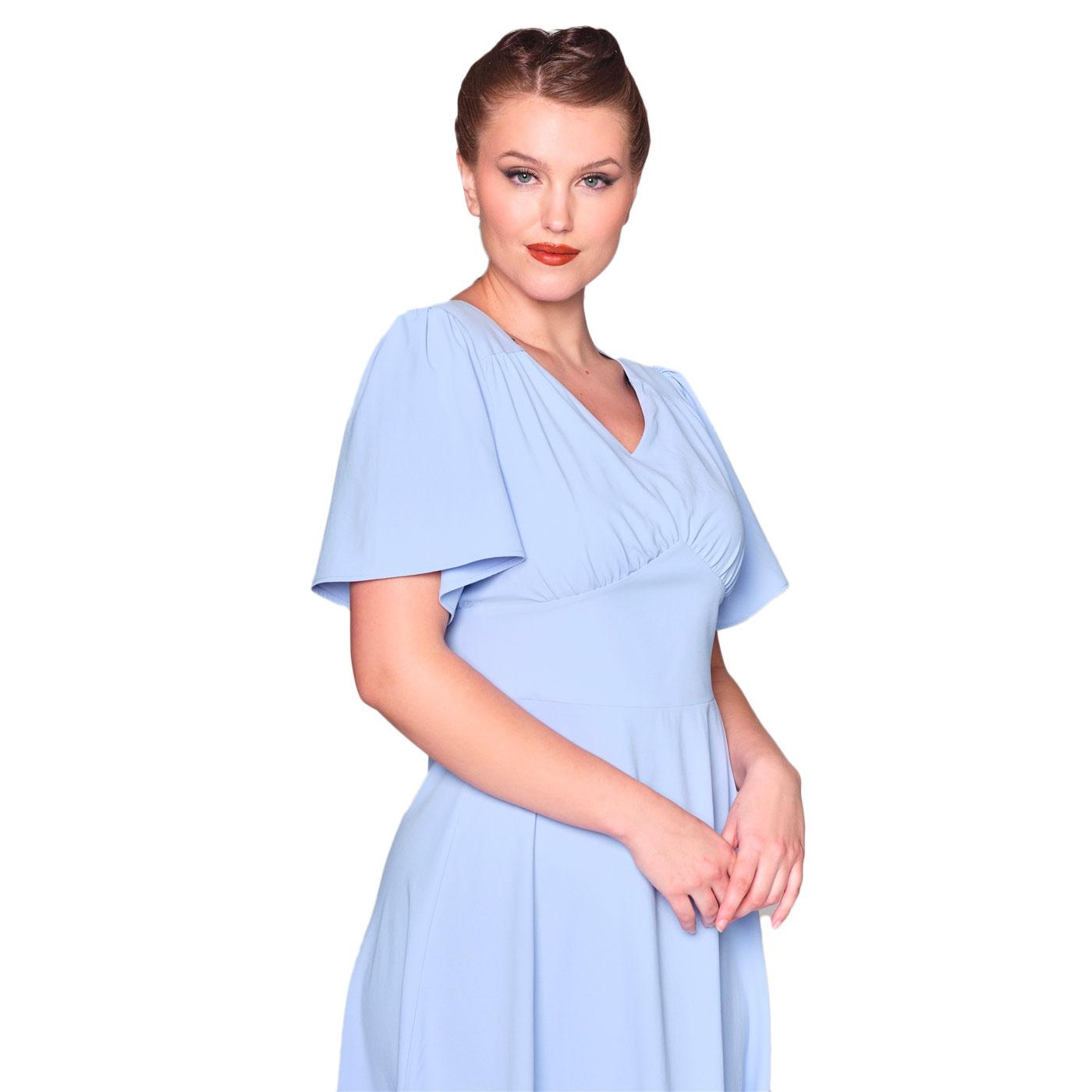 Collectif London Alex Retro 40s V-neck Midi Tea Dress Light Blue