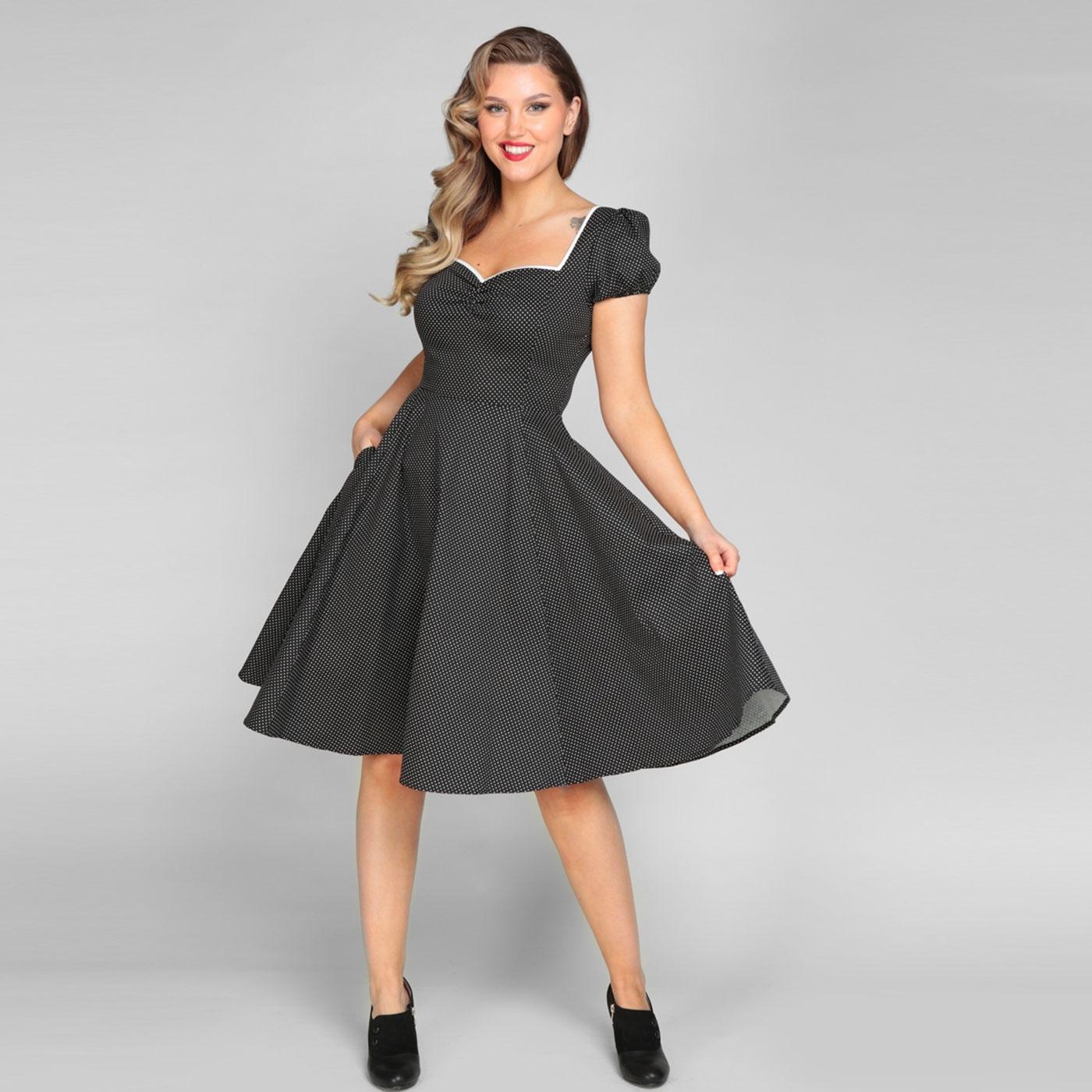 Collectif Mimi Retro 50s Polka Dot Swing Dress In Black White