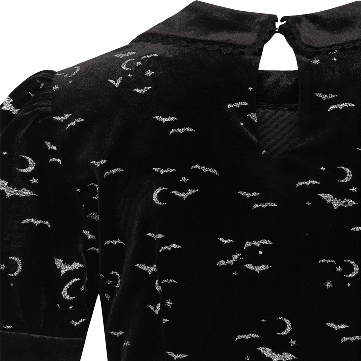 Collectif Peta Retro 50s Glitter Bats Velvet Top in Black