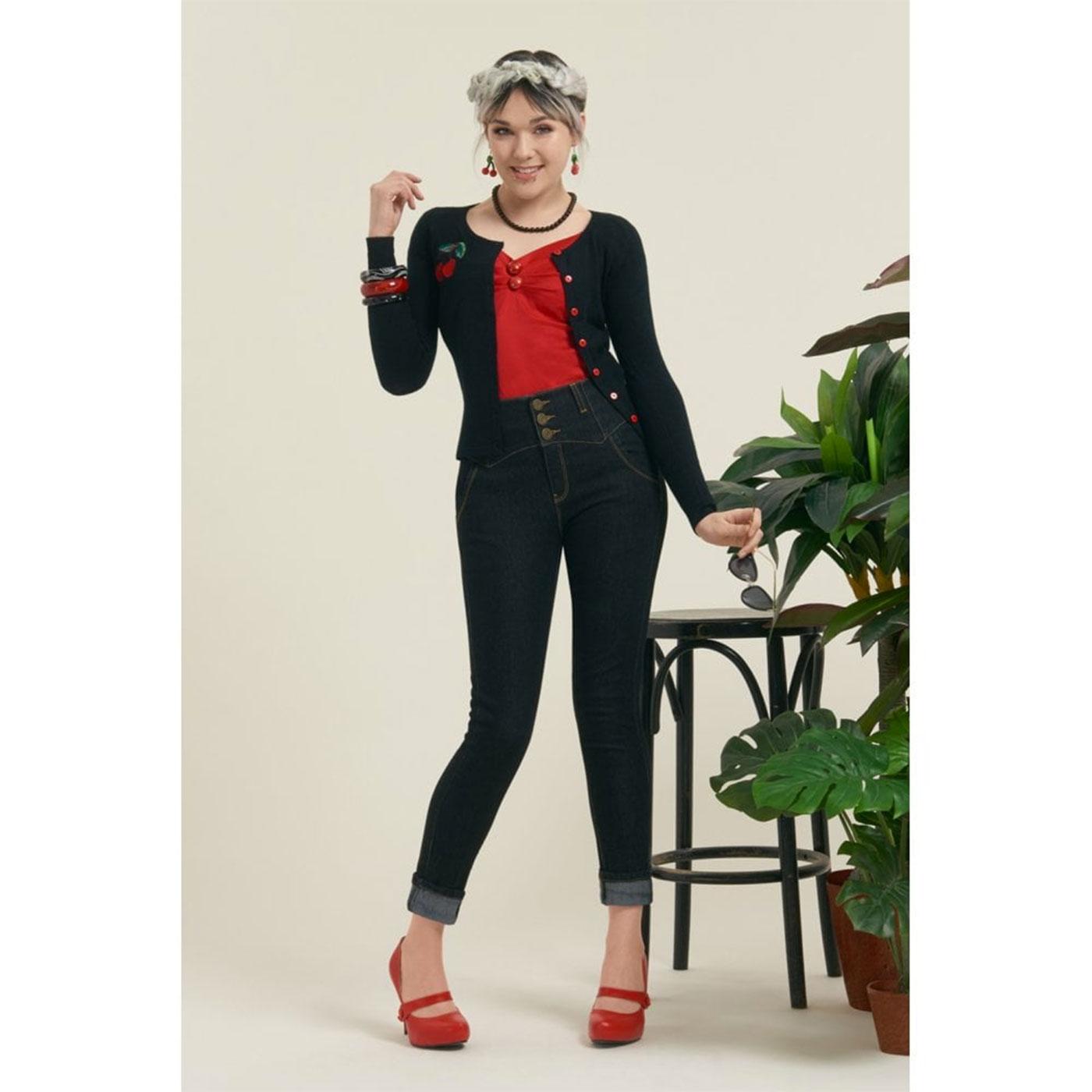 COLLECTIF Rebel Kate Retro 50s Skinny Jeans in Navy