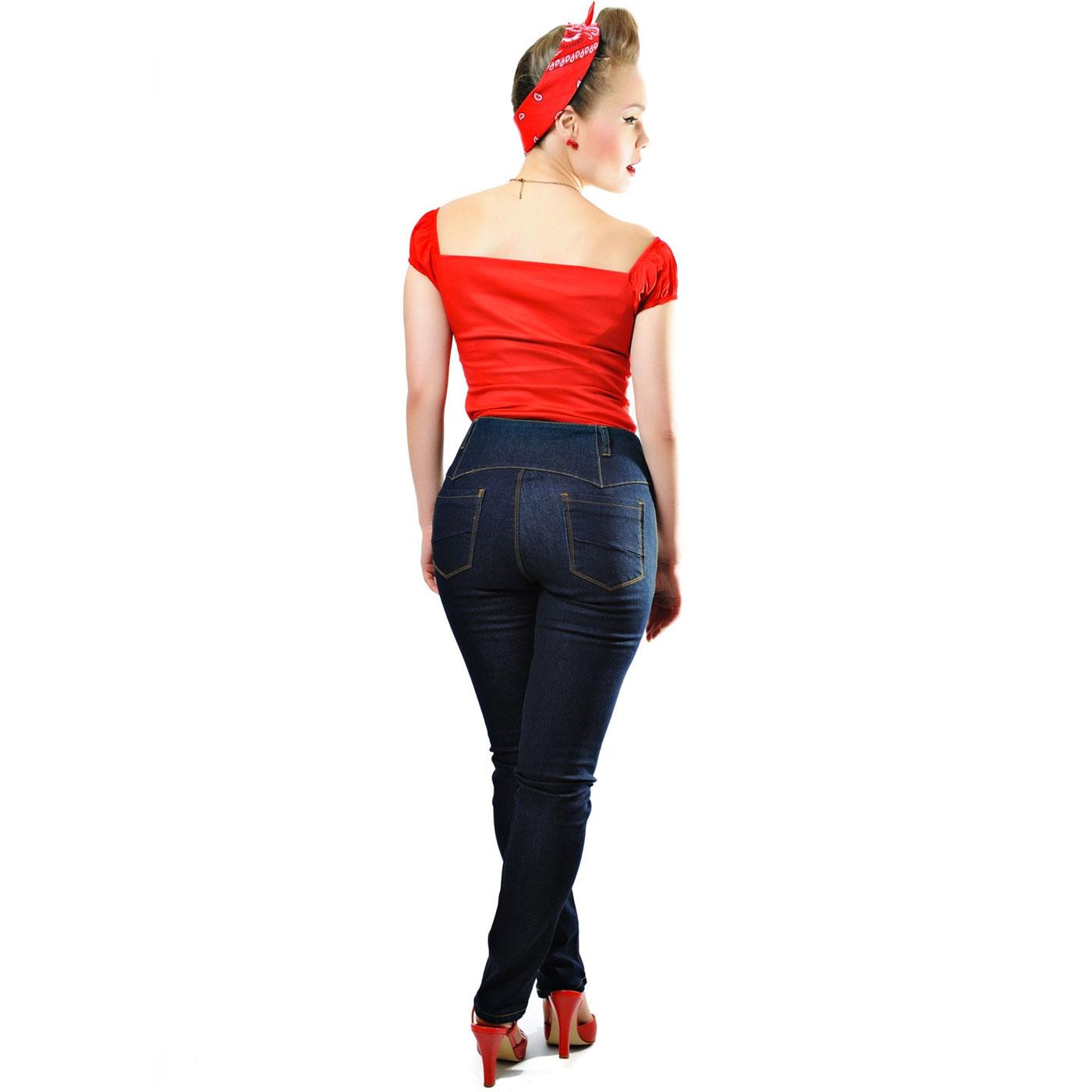 COLLECTIF Rebel Kate Retro 50s Skinny Jeans in Navy