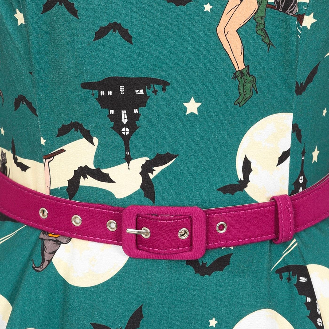 COLLECTIF Suzanne Retro 50s Witches Swing Dress in Teal