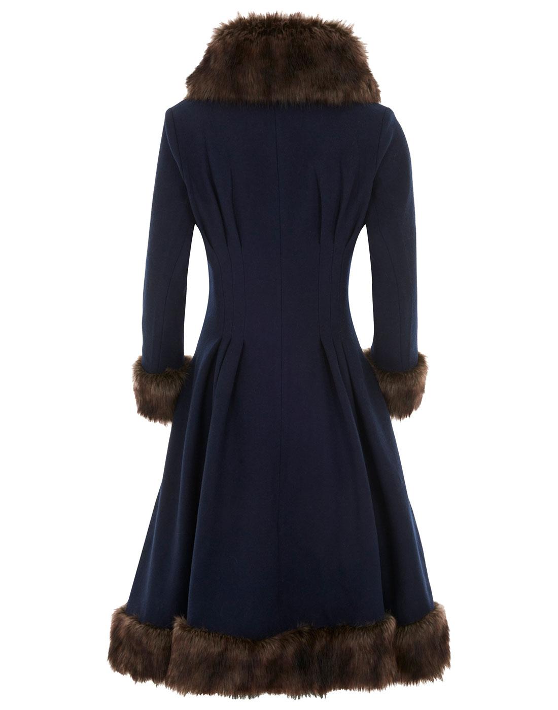 COLLECTIF Pearl Vintage Retro 50s Faux Fur Coat In Navy