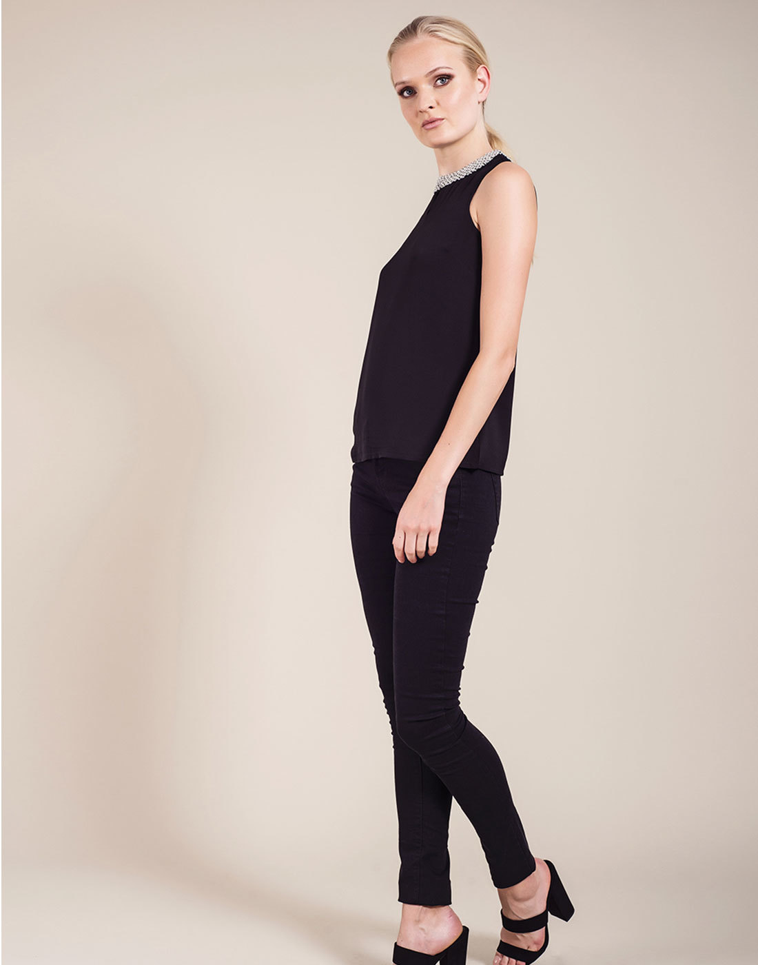 DARLING Irene Retro Vintage Style Women's Crepe Top in Black