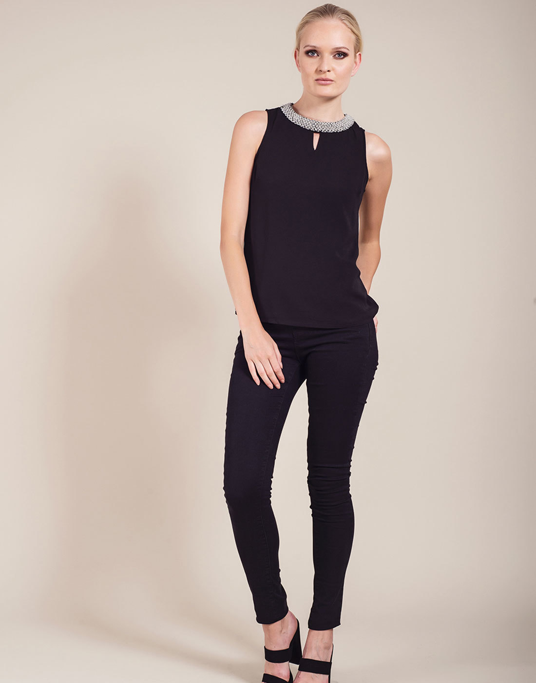 DARLING Irene Retro Vintage Style Women's Crepe Top in Black