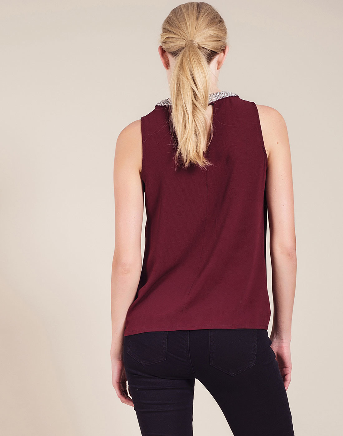 DARLING Irene Retro Vintage Style Women's Crepe Top in Burgundy