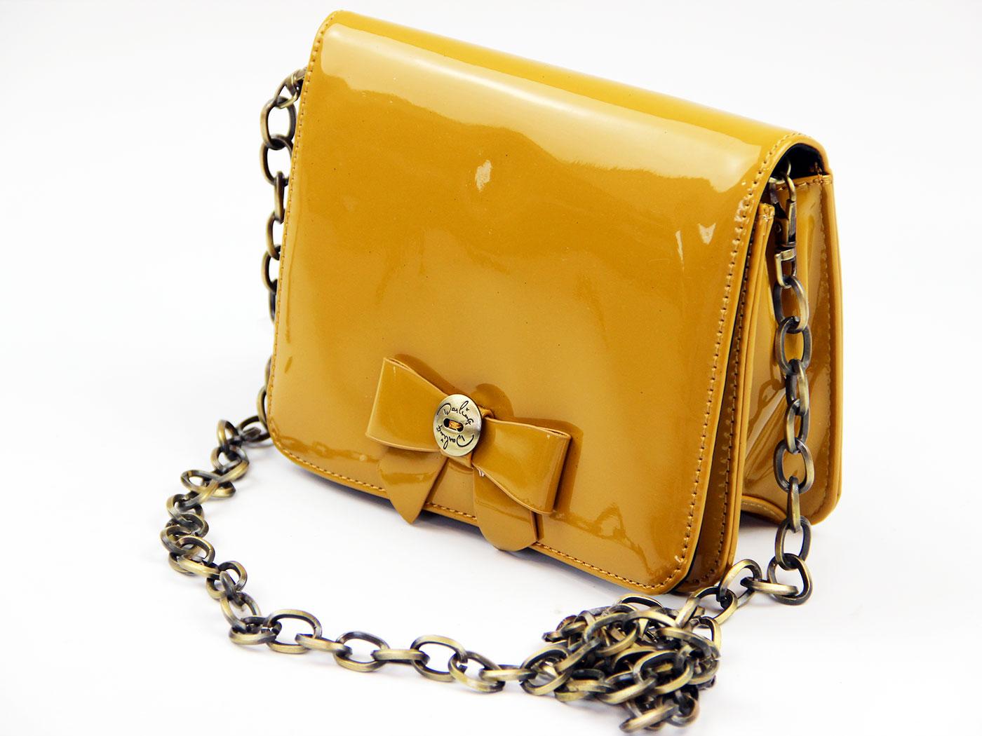 DARLING Retro Sixties Mod Patent PU Manor Handbag in Mustard