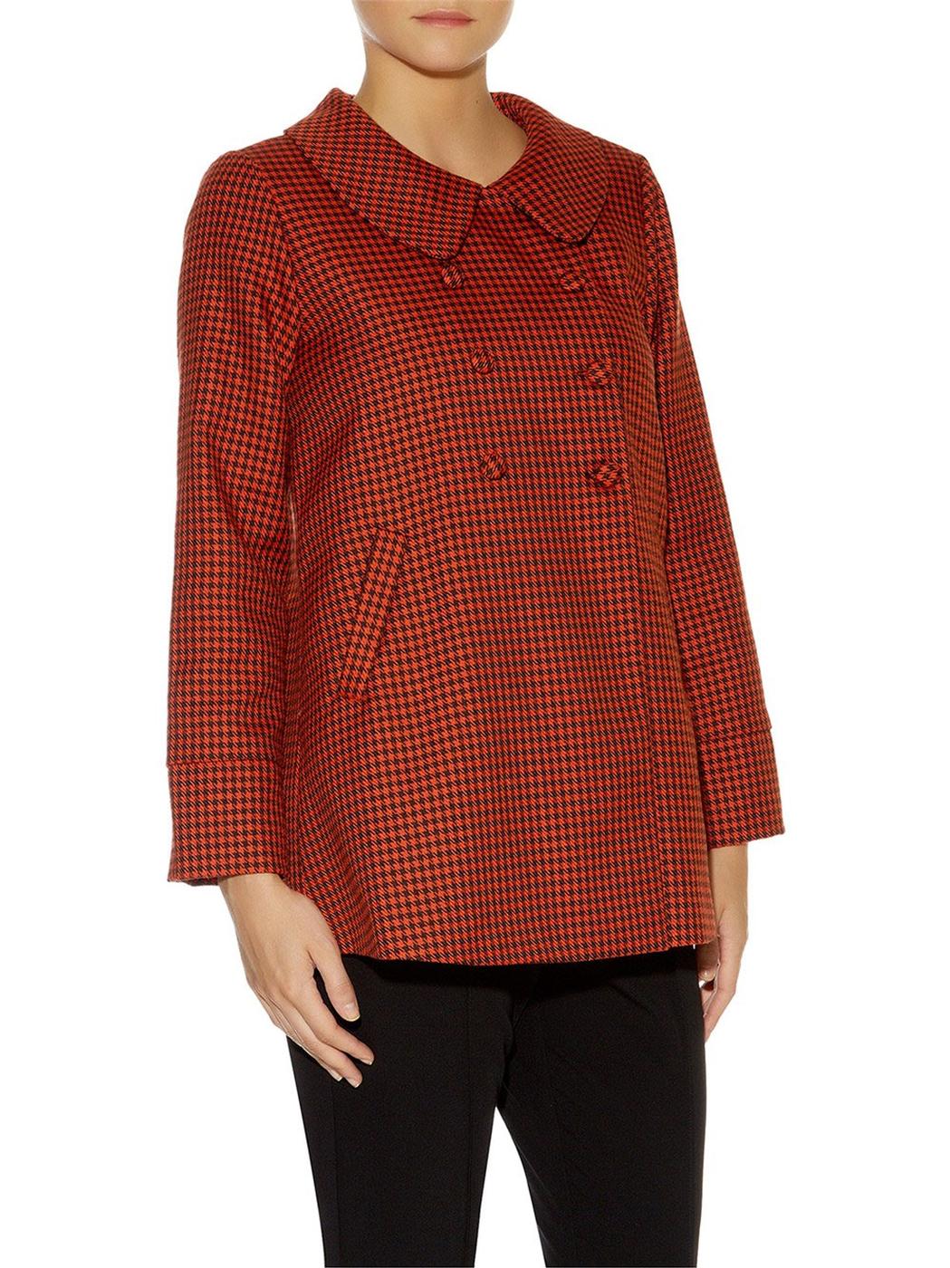 DARLING Enid Retro 60s Mod Houndstooth Check Coat in Coral