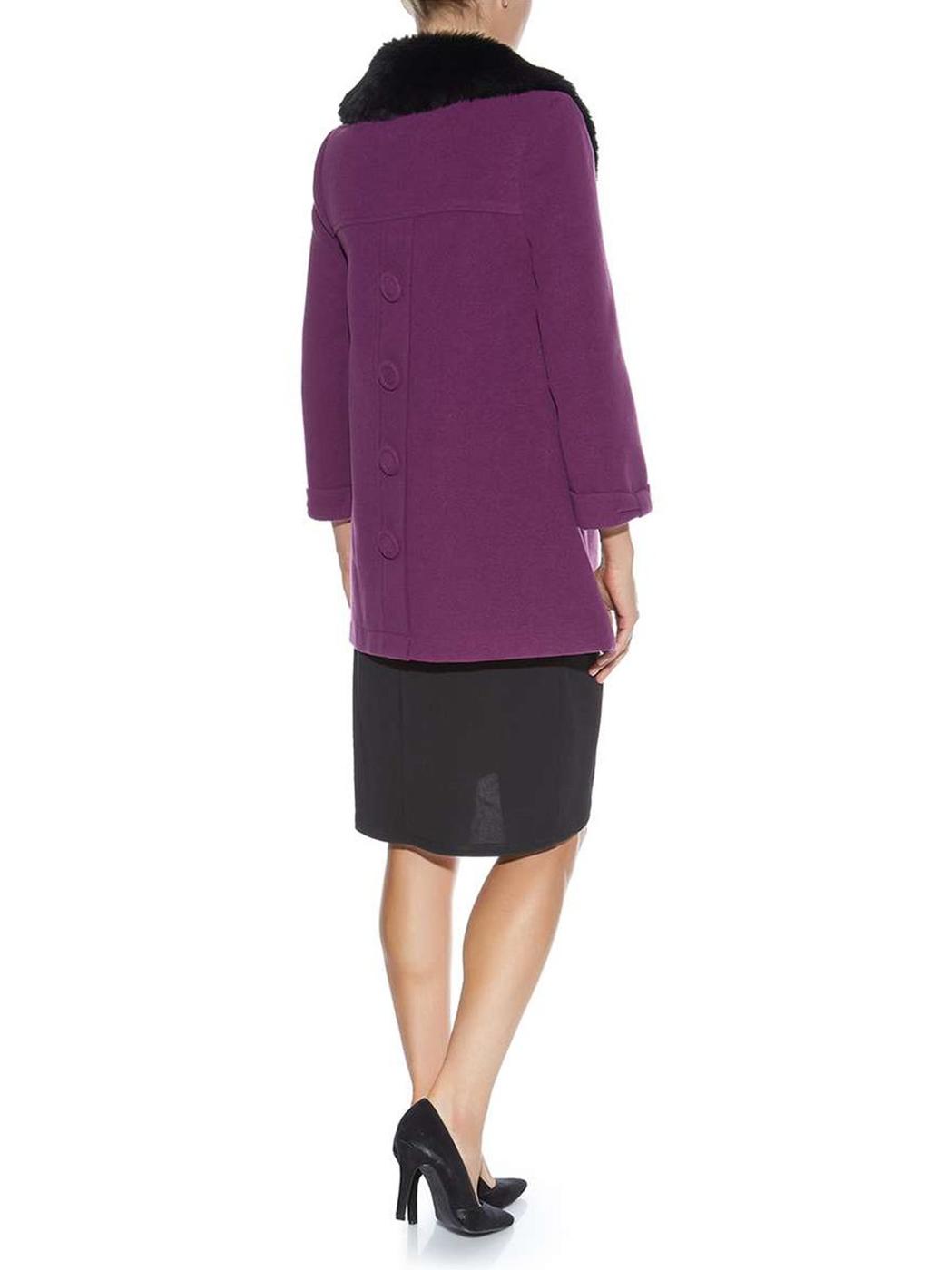 DARLING Vanessa Retro 60s Mod Faux Fur Collar Bow Coat in Plum