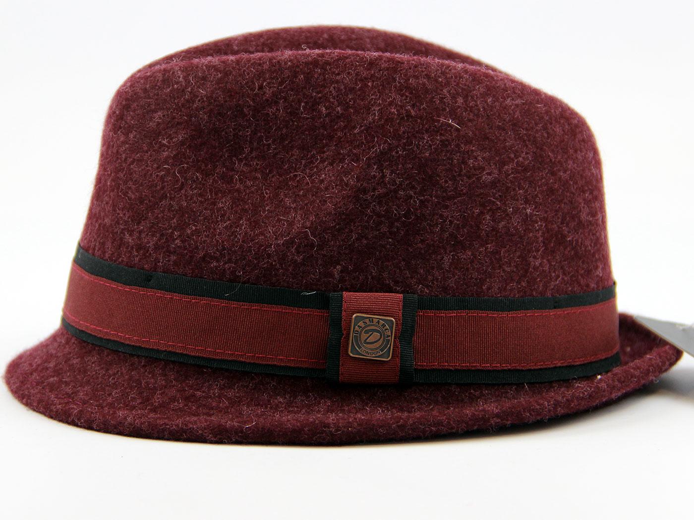 DASMARCA Justin Retro 60s Mod Wool Felt Trilby Hat in Malbec