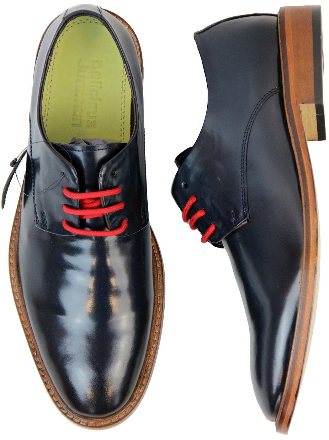 DELICIOUS JUNCTION Malice Mod Rub Off Leather Derby Shoes in Blue