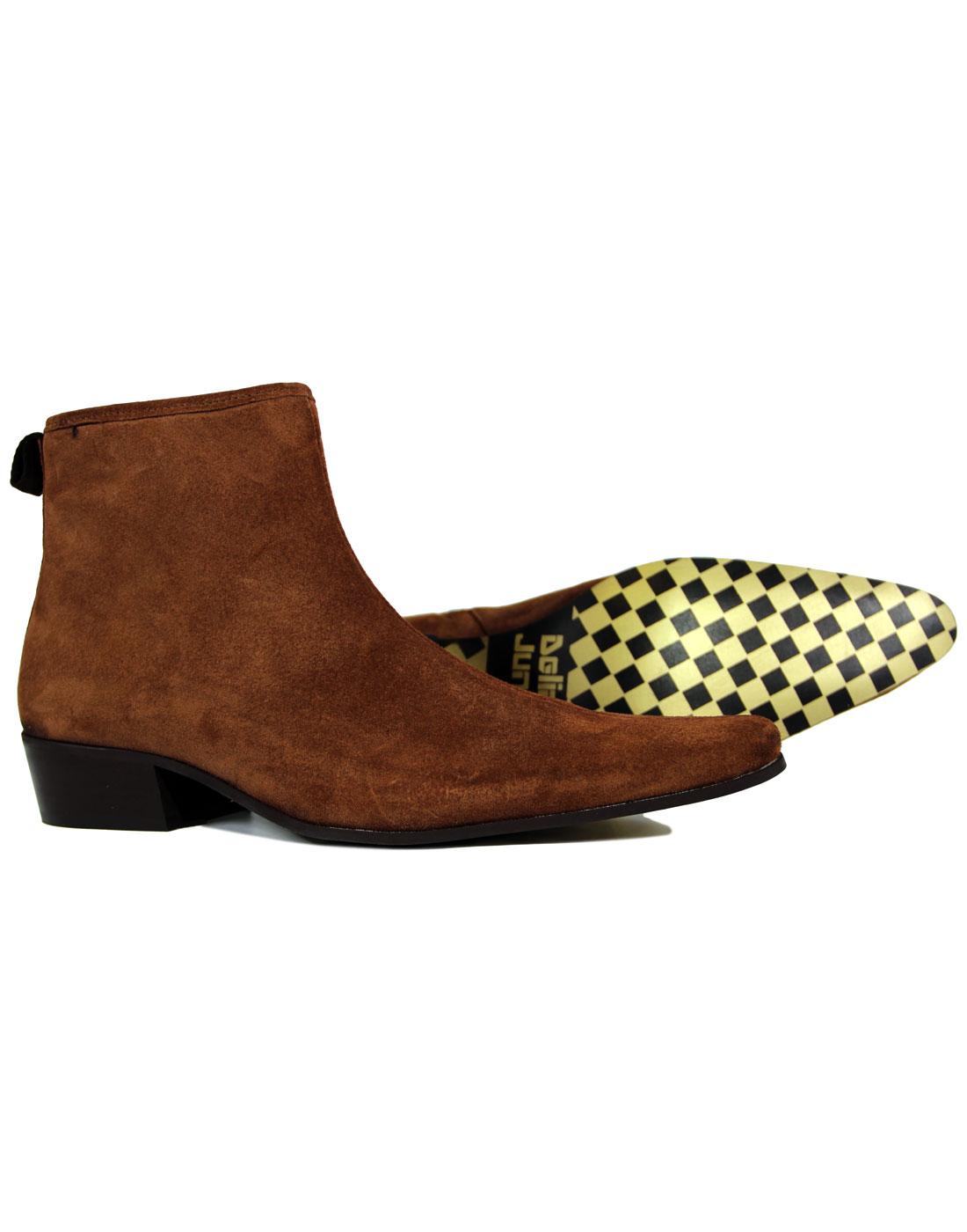 DELICIOUS JUNCTION Ziggy Retro Mod Cognac Suede Zip Chelsea Boots