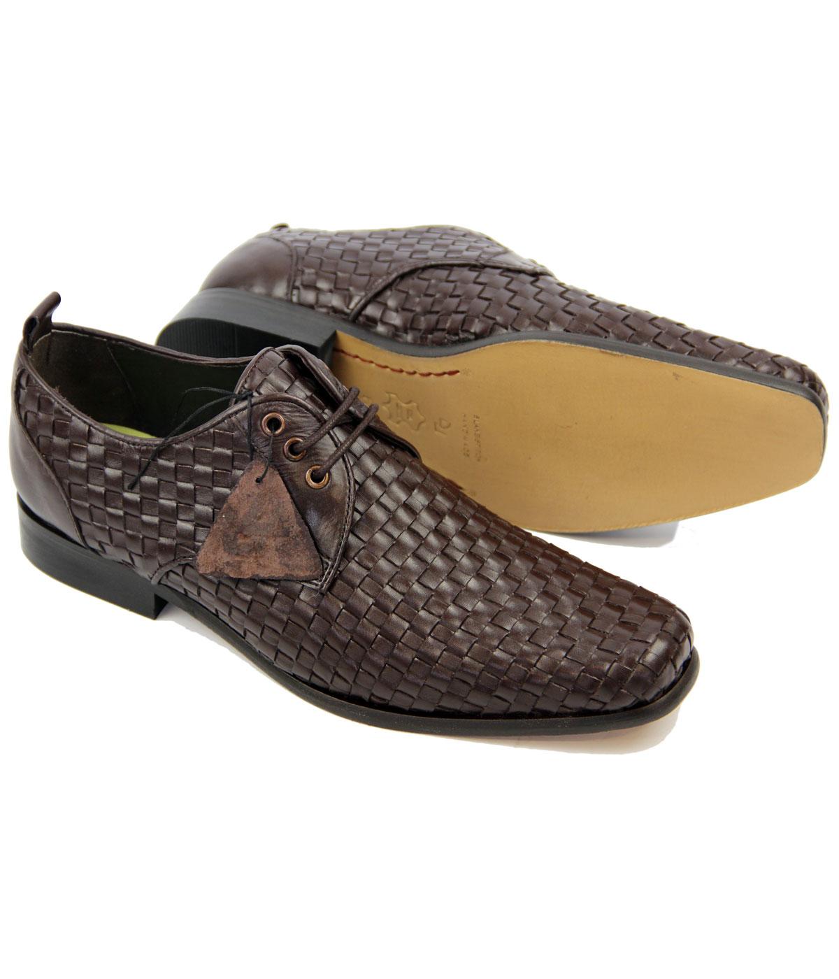 DELICIOUS JUNCTION Meadon 60s Mod Woven Leather Derby Shoes Brown