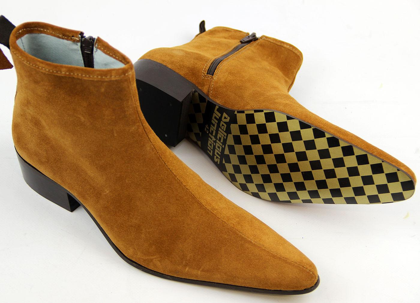 DELICIOUS JUNCTION Ziggy Retro Mod Cuban Zip Chelsea Boots in Tan