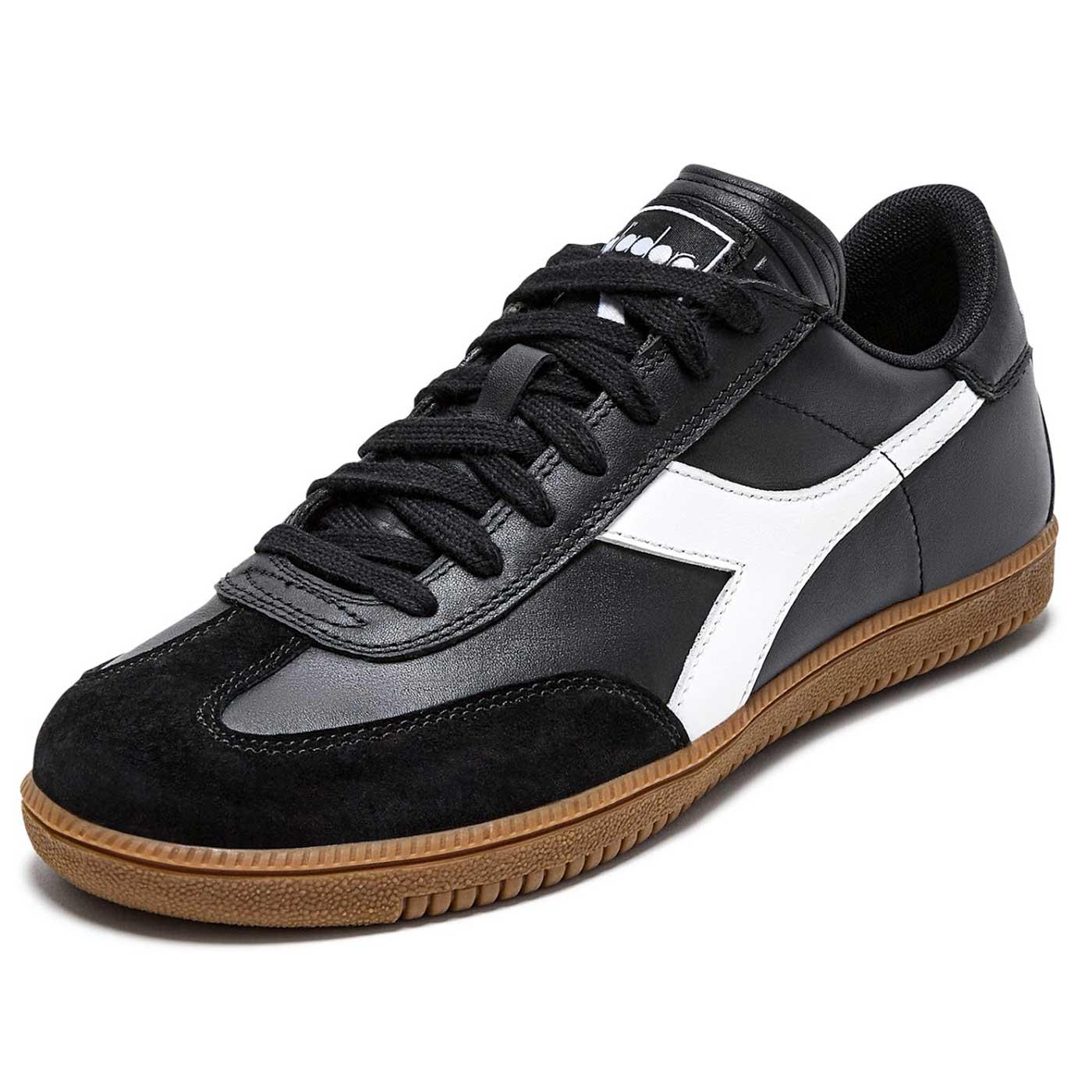 Diadora Retro 80s Terrace Style Leather Trainers in Black White