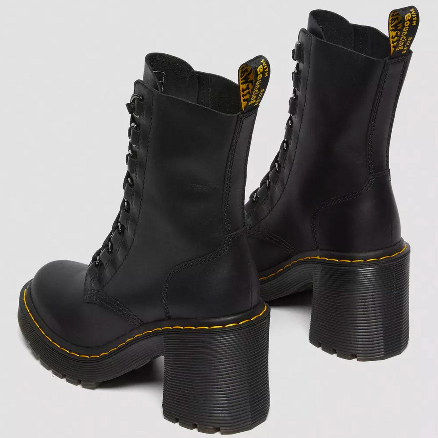Dr Martens Chesney Flared Heel Lace Up Leather Boots in Black