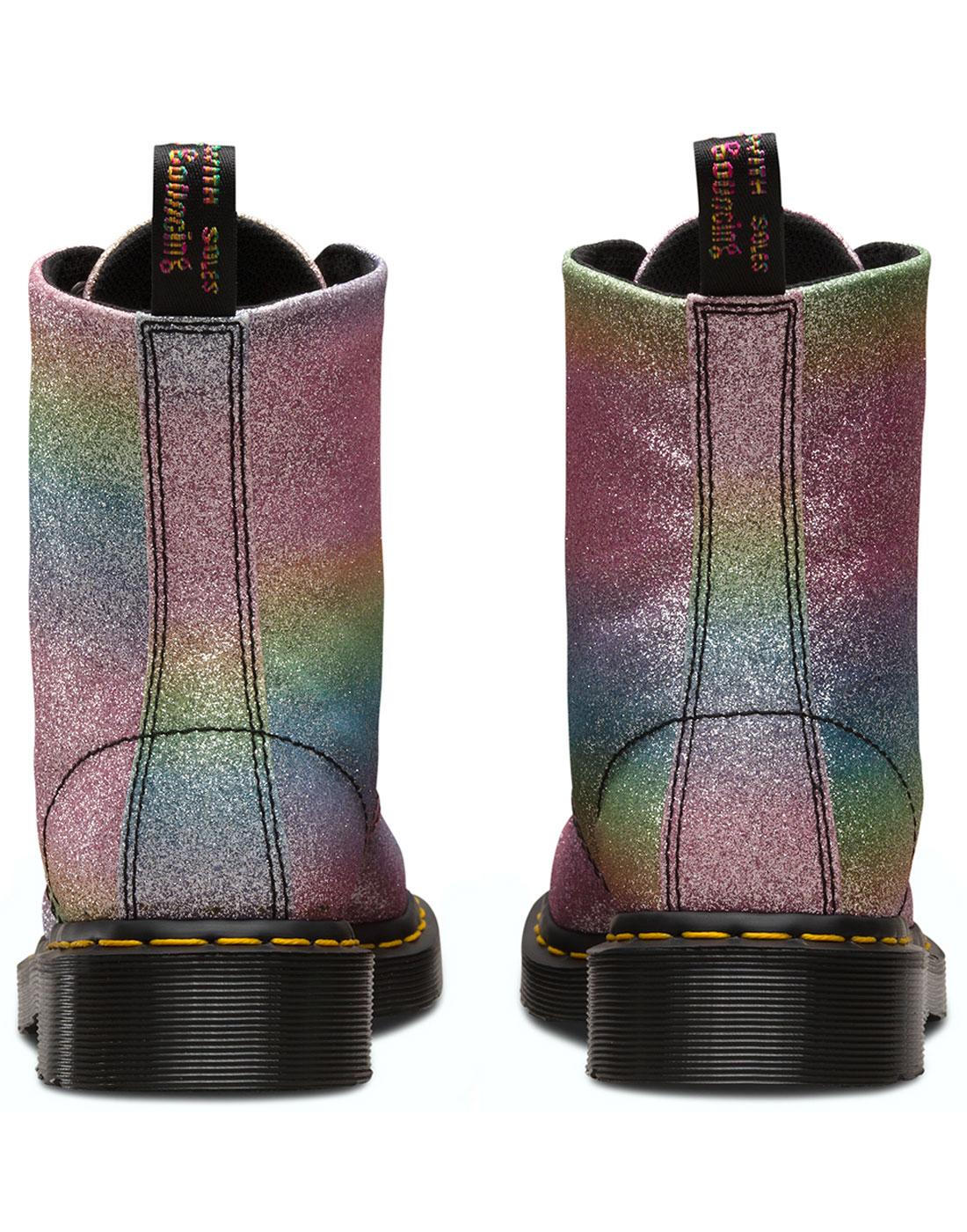 DR MARTENS Pascal Rainbow Glitter Women's Retro 1970s Glam Boots