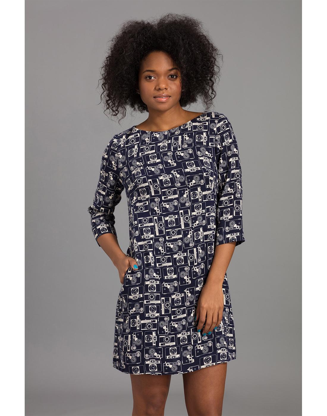 EMILY AND FIN Effy Retro Strike A Pose Tunic Dress in Navy